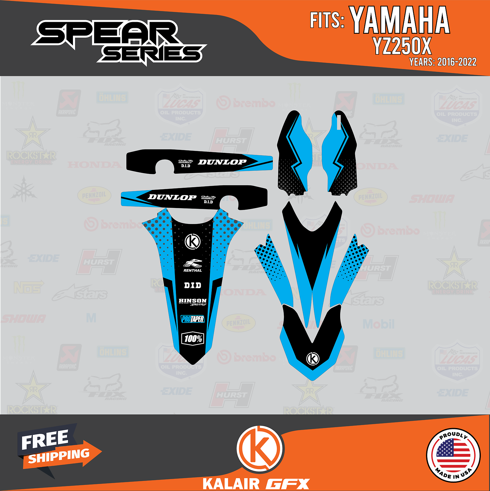 Graphics Kit for Yamaha YZ250X (2016-2022) Spear-cyan | eBay