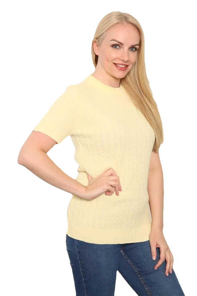 Women's Ladies Short Sleeve Crew Neck Cable Knitted Soft Warm Jumper ...