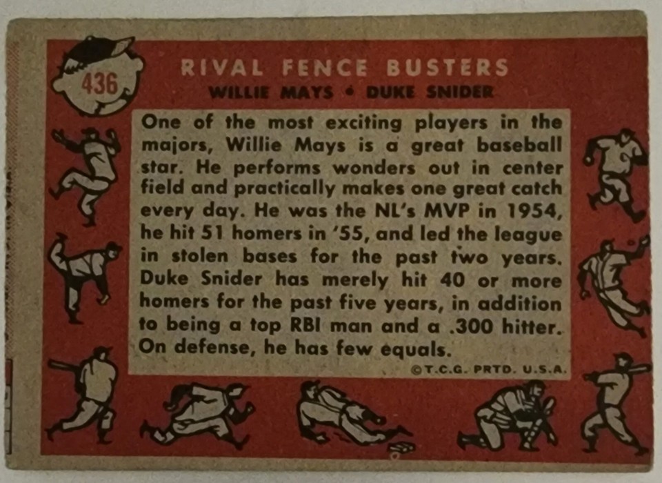 1958 Topps WILLIE MAYS & DUKE SNIDER "Fence Busters" #436 –Miscut-READ ...
