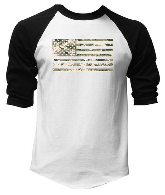Men's Digital Camo US Flag White Baseball Raglan T-Shirt American Army ...