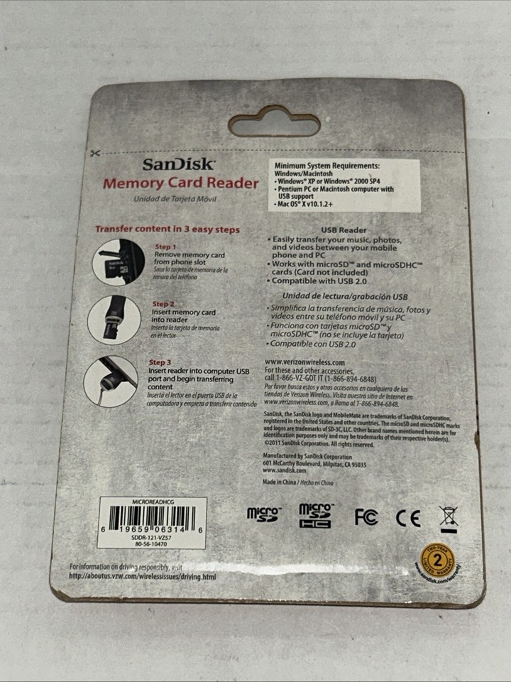 Verizon SANDISK MobileMate Micro Memory Card Reader NEW SEALED | eBay