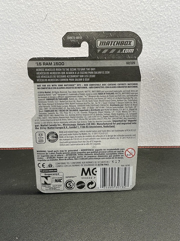 Matchbox 2017 Release '15 RAM 1500 #62/125 El Segundo Fire Dept. Brand ...