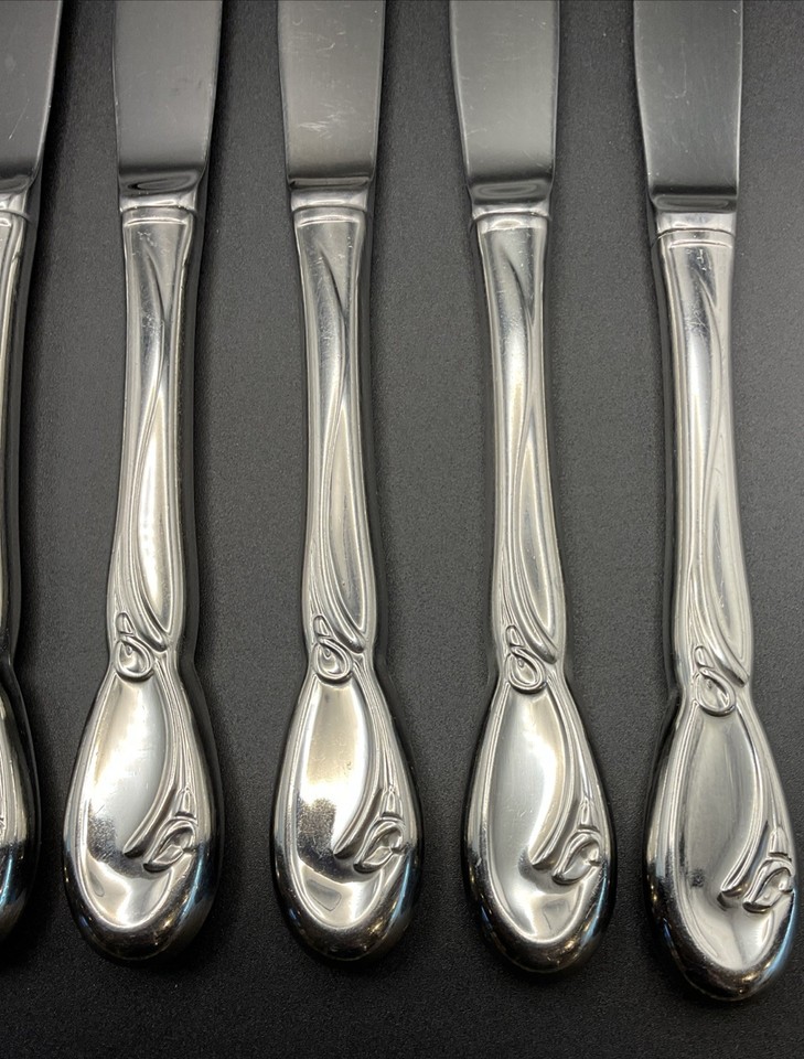 (5) Oneida Deluxe CALLA LILLY Glossy Dinner Knives Stainless Steel 9 3/ ...