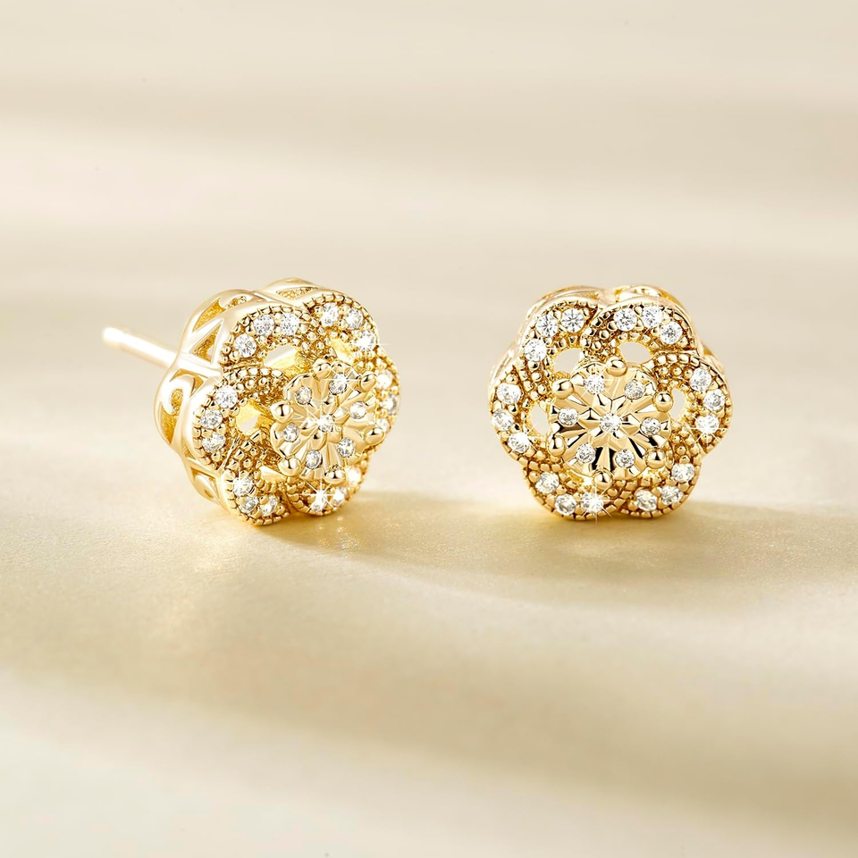 14K Gold Stud Earrings for Women Trendy, Flower-Shaped Gold Earrings ...