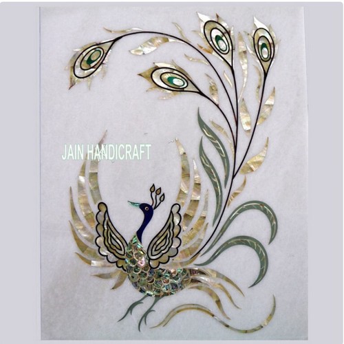 18" x 12'' white Marble Center wall panel peacock Table Top Inlay lapis ...