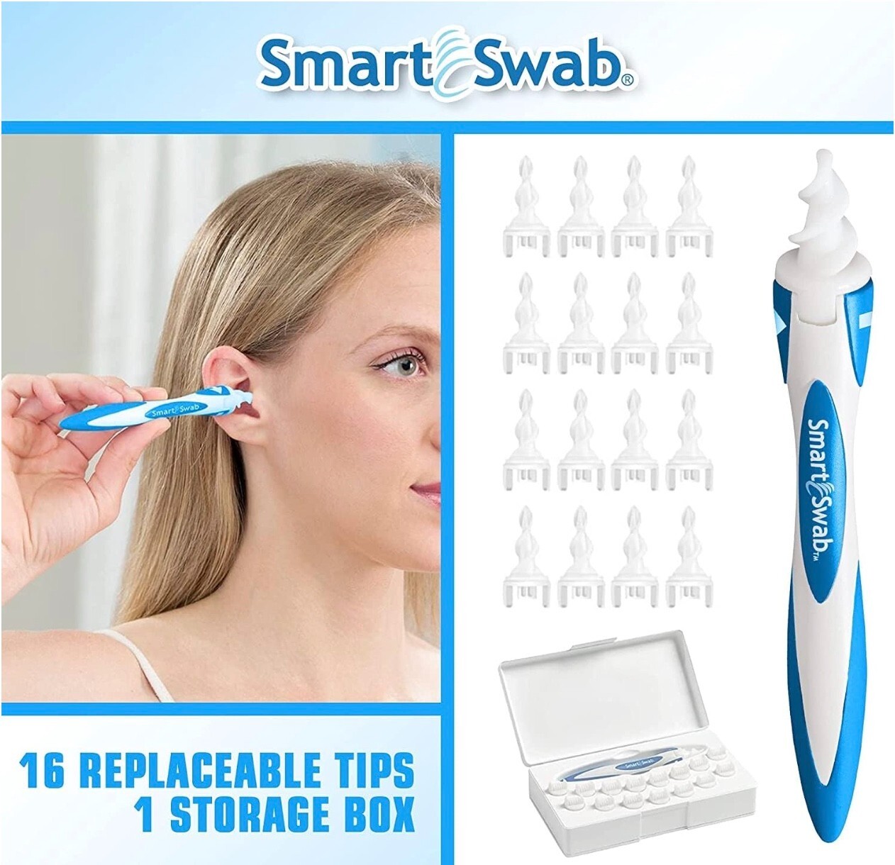 Smart Swab Soft Spiral Ear Cleaner Safe Ear Wax Removal Kit 16 Tips ...