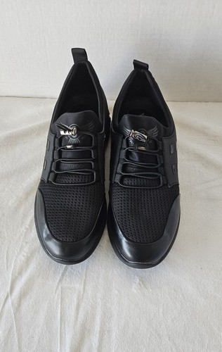 Mens Black Leather Knit Trainers Shoes Vtkix Air Glide Sneaker Size 7.5 ...