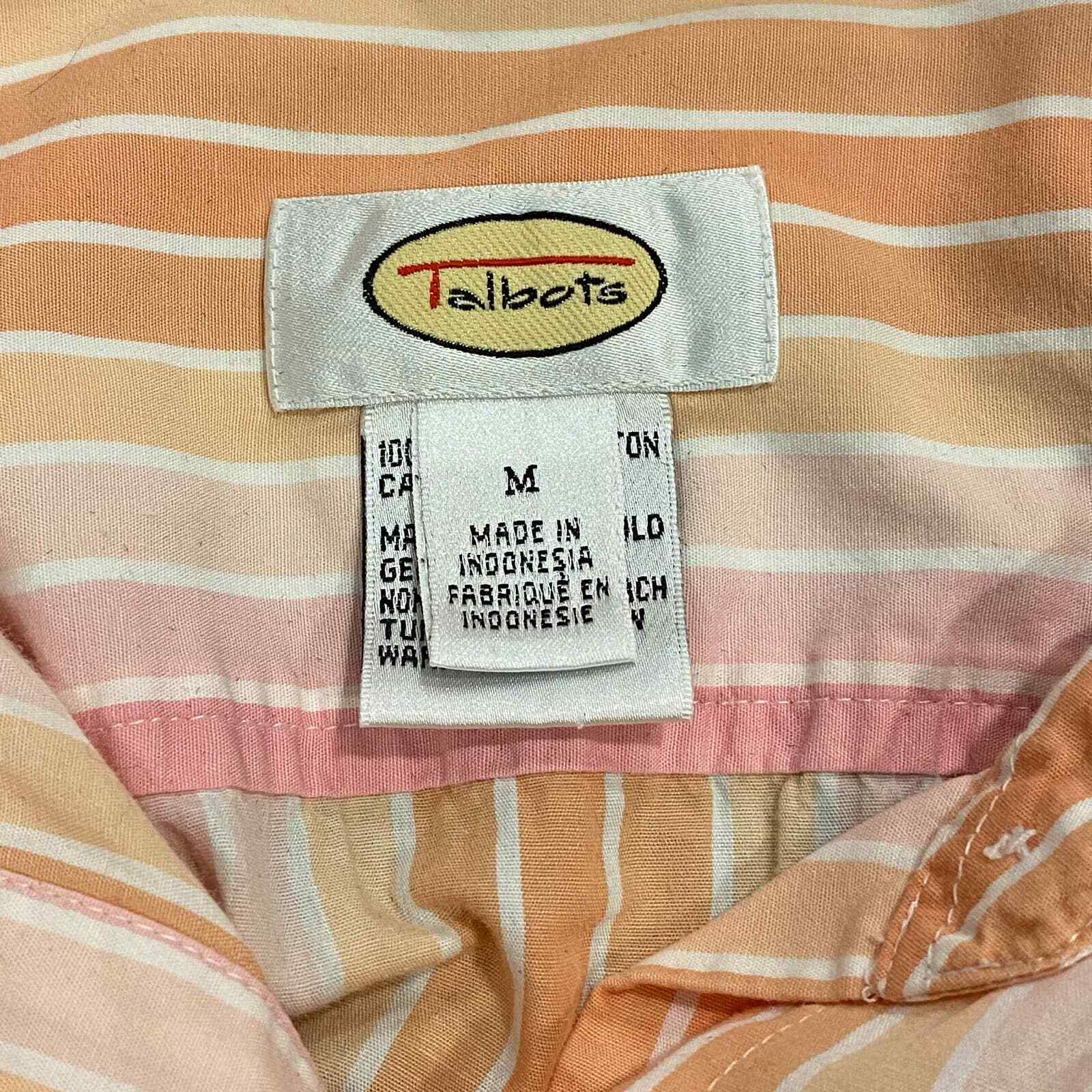 Talbots M Pink-Orange Striped Cotton Button Front Blo… - Gem