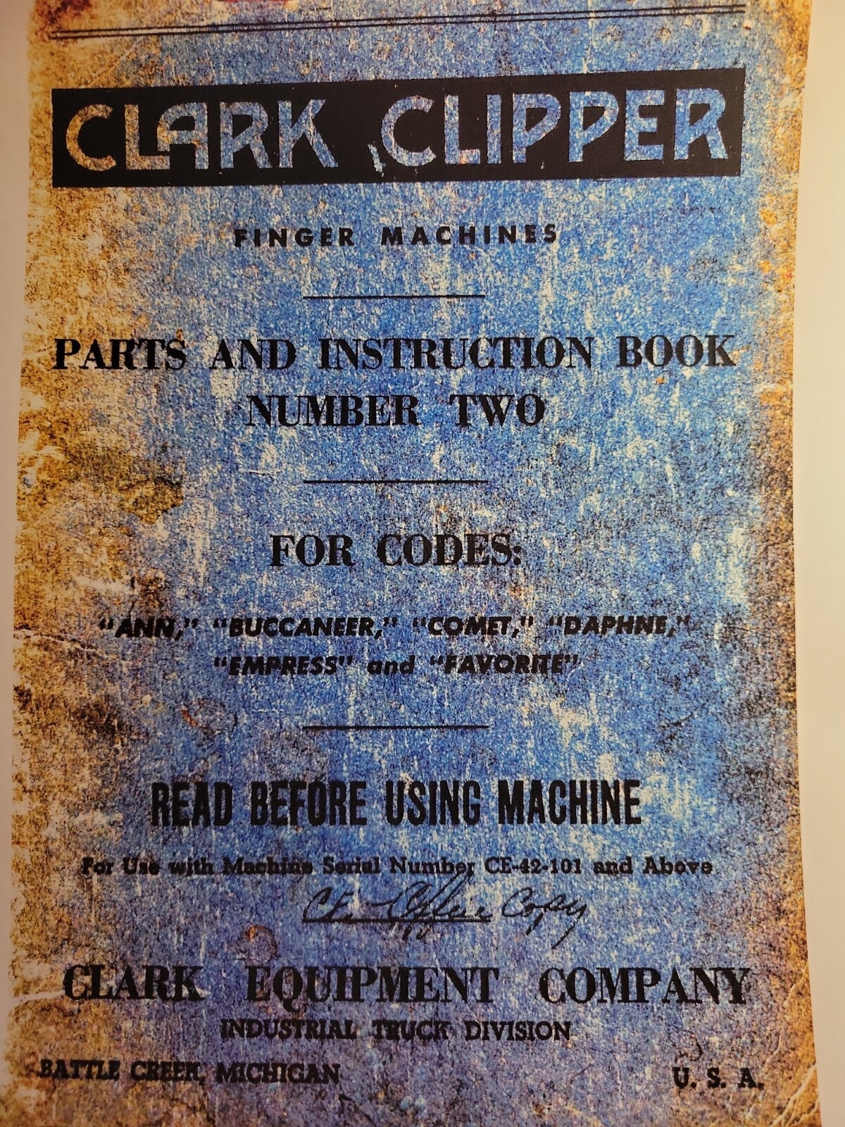 Clark Clipper Truck Forklift Owner & Parts Manual Ann Comet Empress CE ...