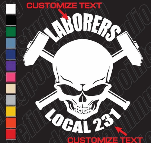 SKILLED UNION SKULL LABORERS CONSTRUCTION customizable vinyl decal ...