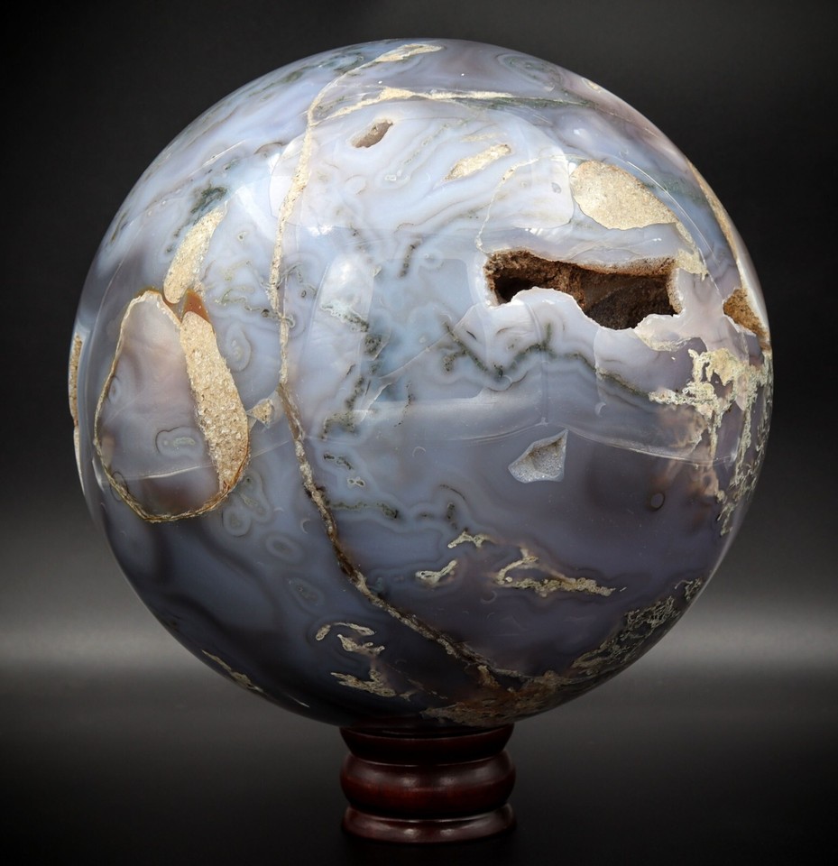 215MM Blue Lace Agate Sphere Energy Chakra Balance Healing Gemstone ...