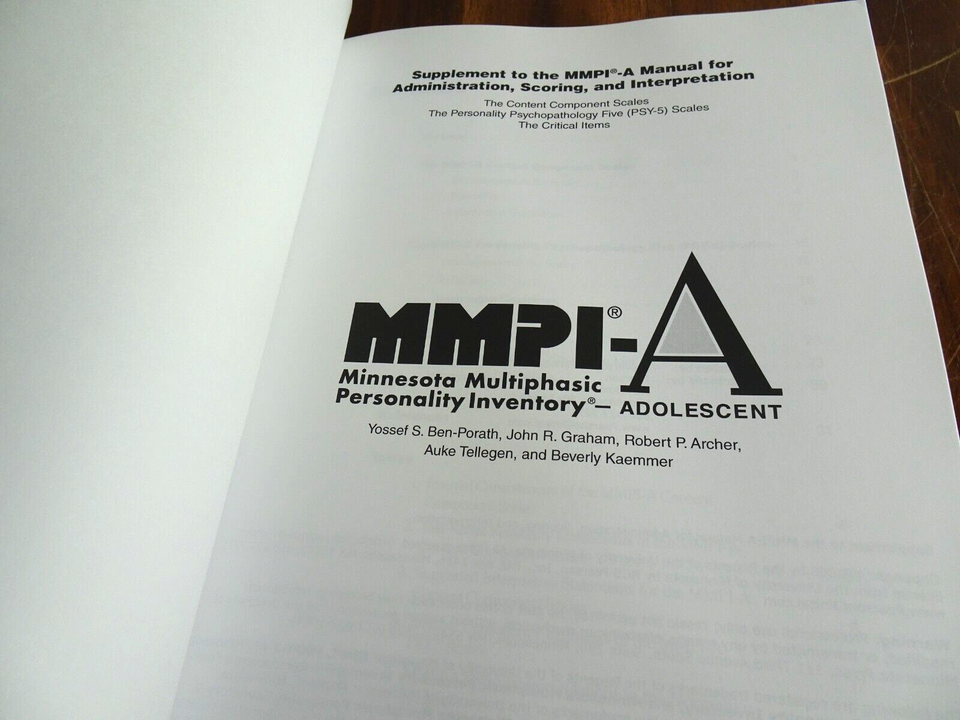 MMPI-A Minnesota Multiphasic Personality Inventory Adolescent ...