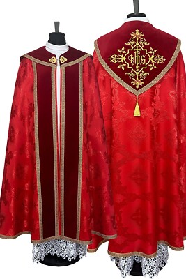 Red COPE Gothic style vestment, Damask/velvet,a matching stole ...