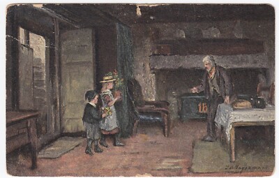 Postcard Grandfather's Birthday, Heyermans Painting Oilette TUCK (Dmg ...