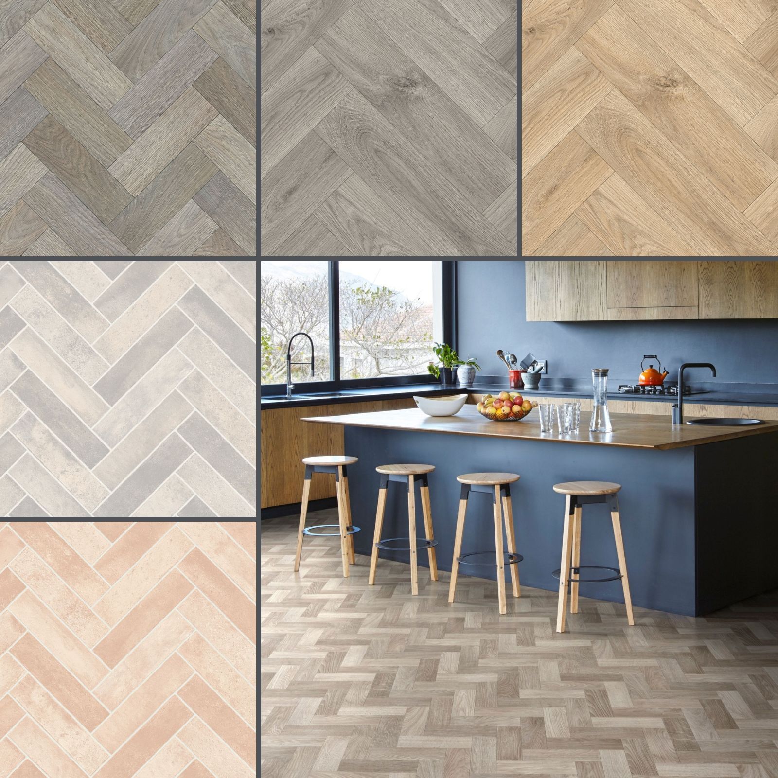 Vinyl Flooring Roll Herringbone Stone & Wood Effect Cheap Foam Sheet ...