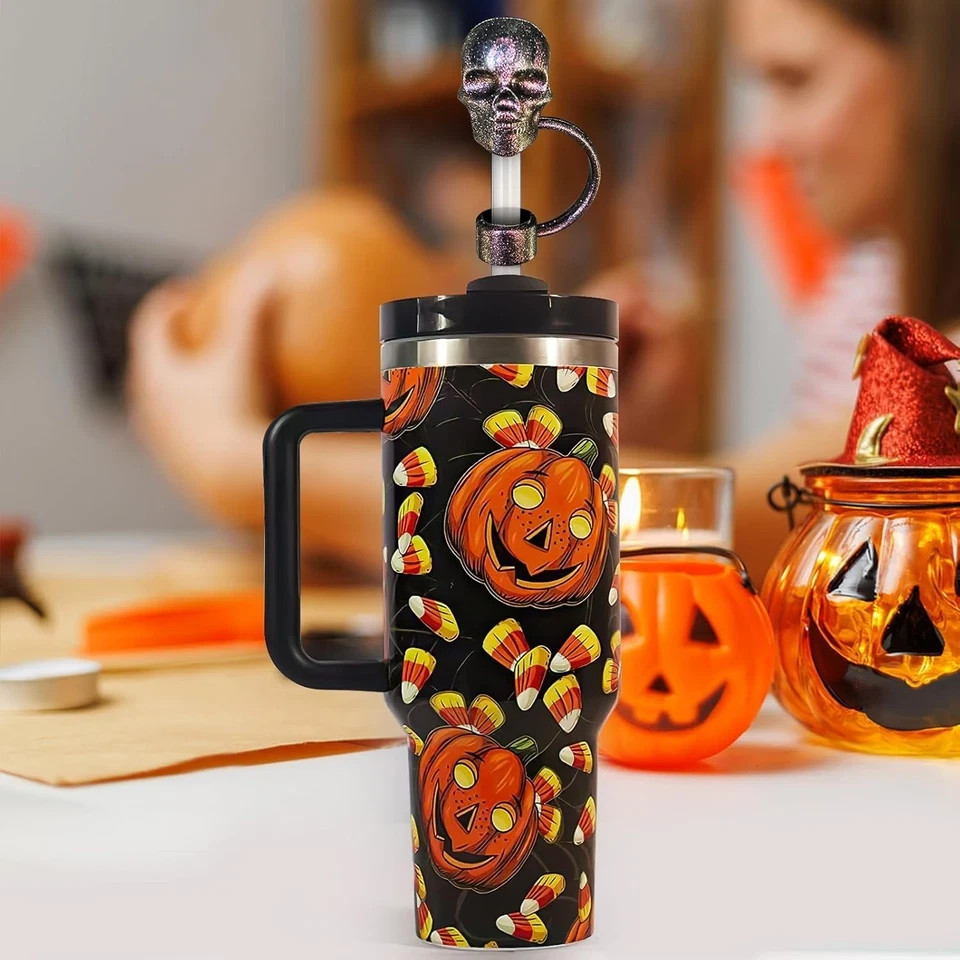 4Pcs Laser Skull Straw Topper, Halloween Straw Cover Cap for Stanley ...