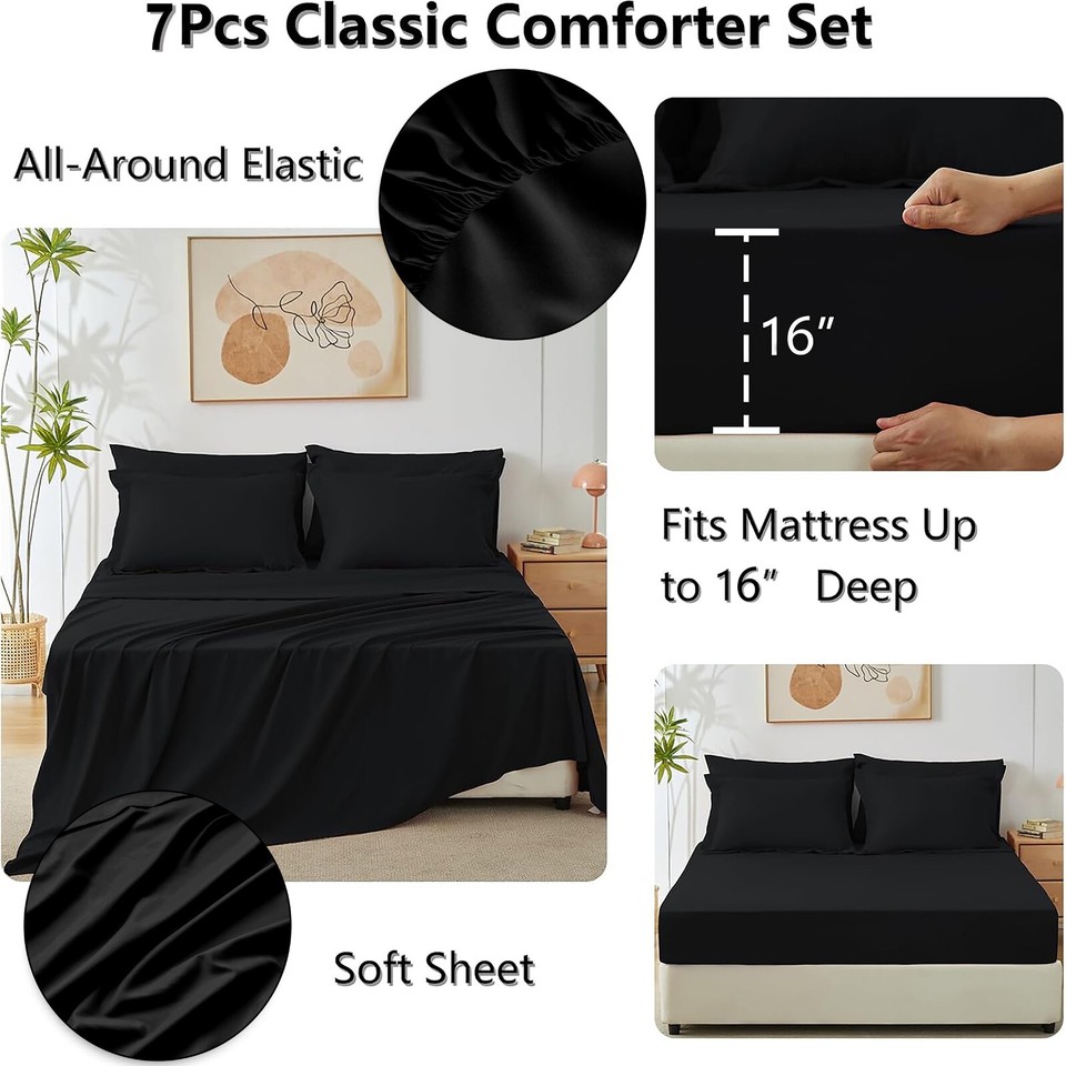 7 Piece Comforter Set Bed in a Bag All Season Reversible Bedding Sets ...