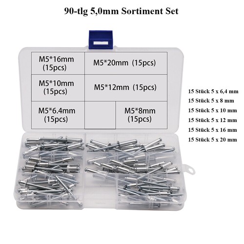 Blindnieten Alu/Stahl Sortiment Ø2,4mm 3mm 4mm Senkkopf Nieten ...