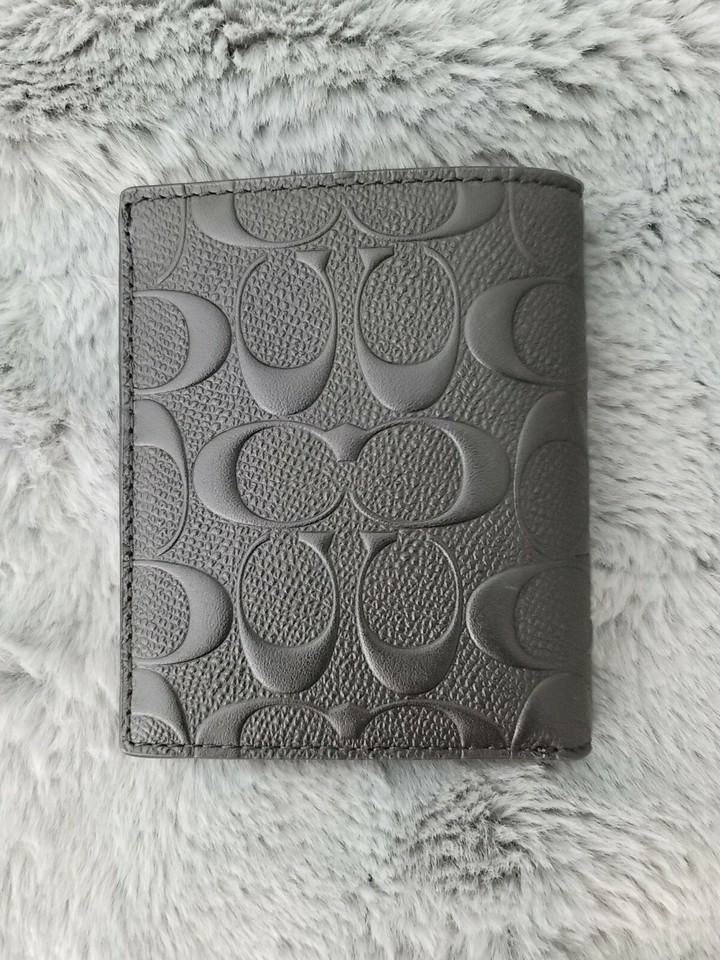 COACH Embossed Bi-Fold Black Leather Wallet | eBay