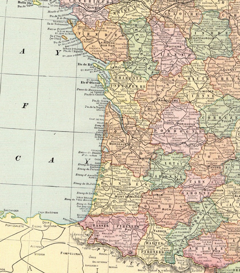 1902 Antique FRANCE Map Large George Cram Atlas Map of France Wall ...