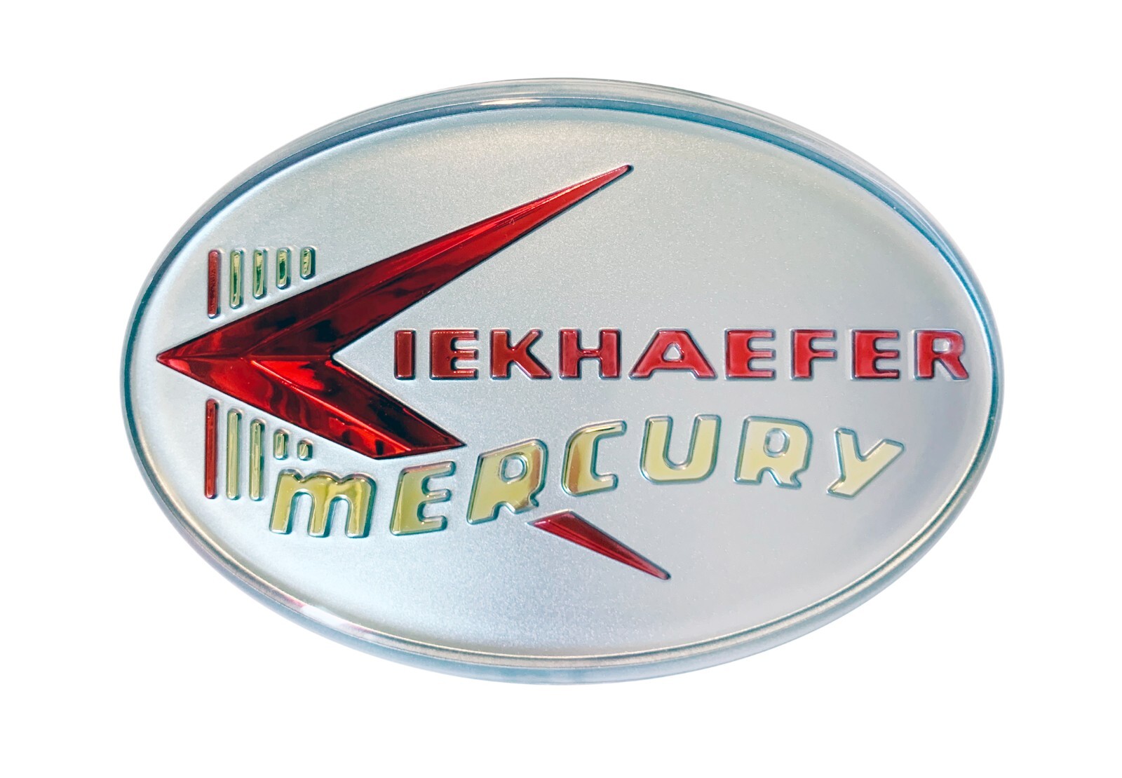 Mercury Kiekhaefer - Silver Background Oval Outboard Emblem | eBay