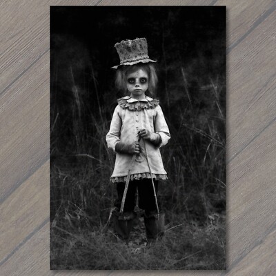 POSTCARD Weird Creepy Vintage Vibe Kid Girl Halloween Unusual Demon Hat ...
