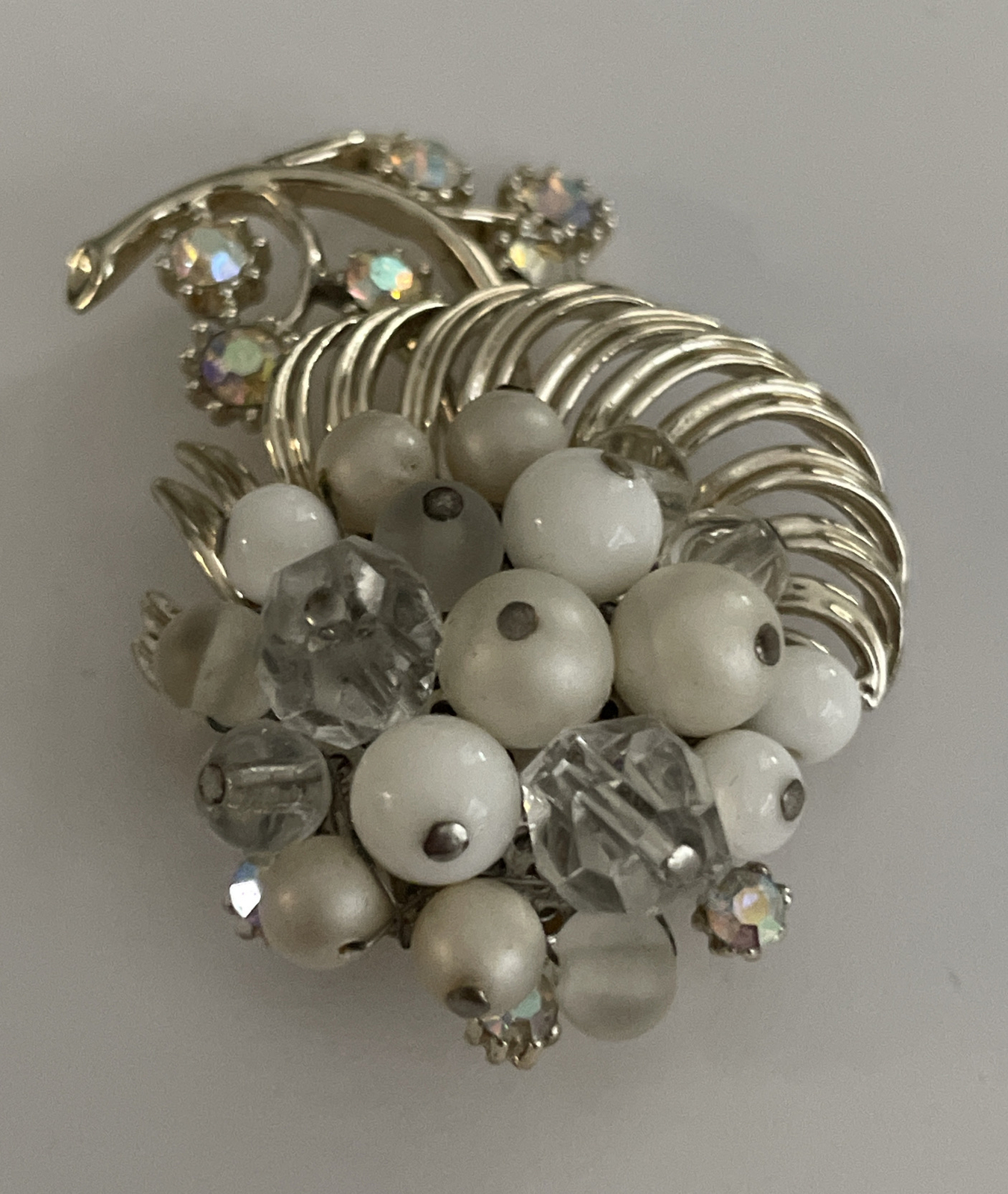 CORO Vintage Rhinestone Beaded Flower Brooch - Gem