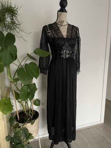 Vintage Fairy Goth Bri Nylon Sheer Lace Full Length Negligee Robe S/M ...