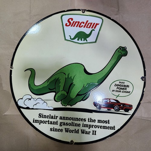 SINCLAIR DINO PORCELAIN ENAMEL SIGN 30 INCHES ROUND | eBay