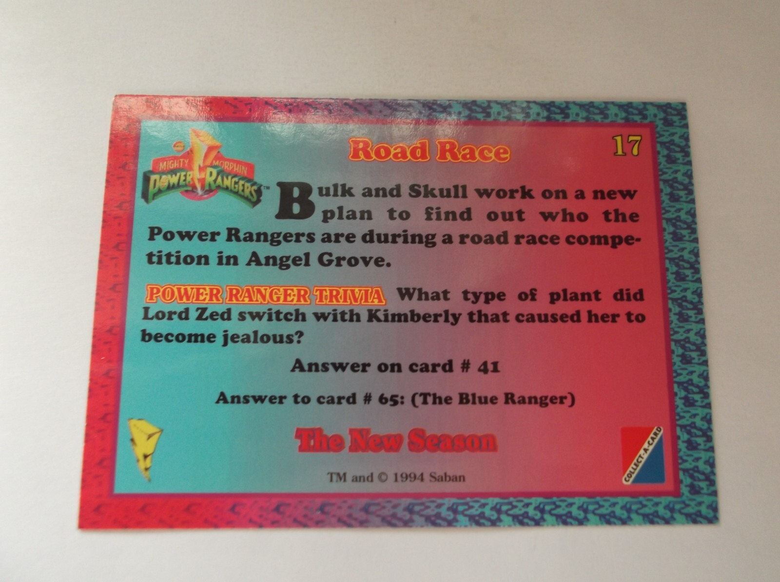 Mighty Morphin Power Rangers 1994 "ROAD RACE" #17 Trading Card | eBay