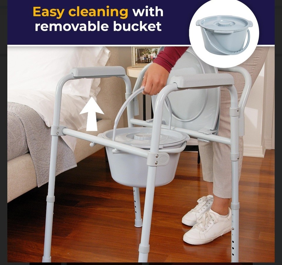 Drive Medical 11148-1 Folding Steel Bedside Commode Chair, Portable ...