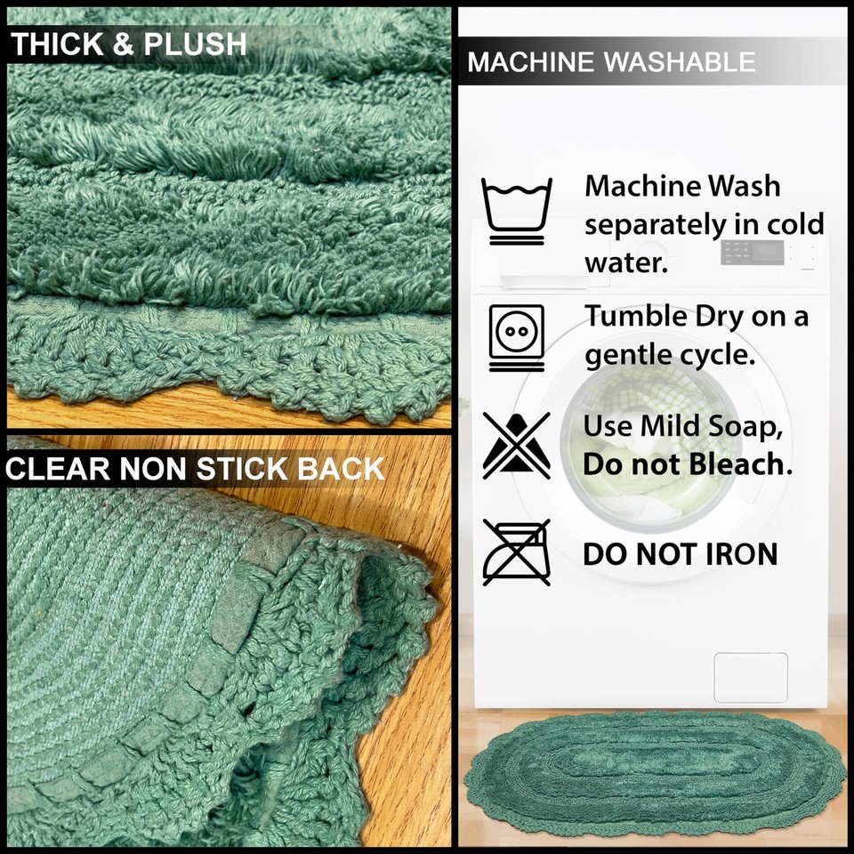 Chardin Home Sage Green Crochet Bath Rug 100% Cotton Semicircle 20x32 ...