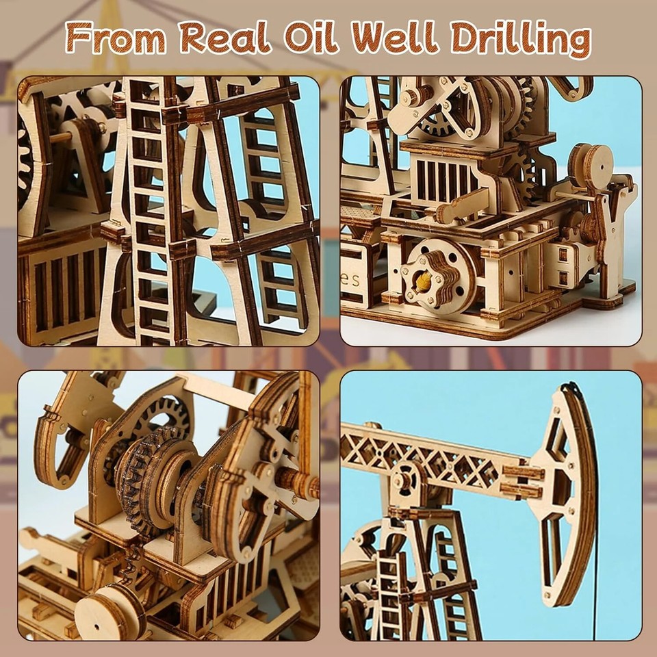 Wood Trick Oil Pump Jack Mechanical Building Model Kit 3D Wooden Puzzle ...