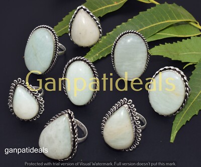 Sale !! Amazonite Gemstone Ring Wholesale Lots 925 Silver Plated ...