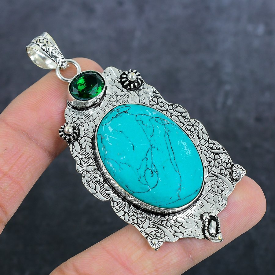 Natural Santa Rosa Turquoise, Diopside 925 Sterling Silver Pendant 2.84" F433 | eBay
