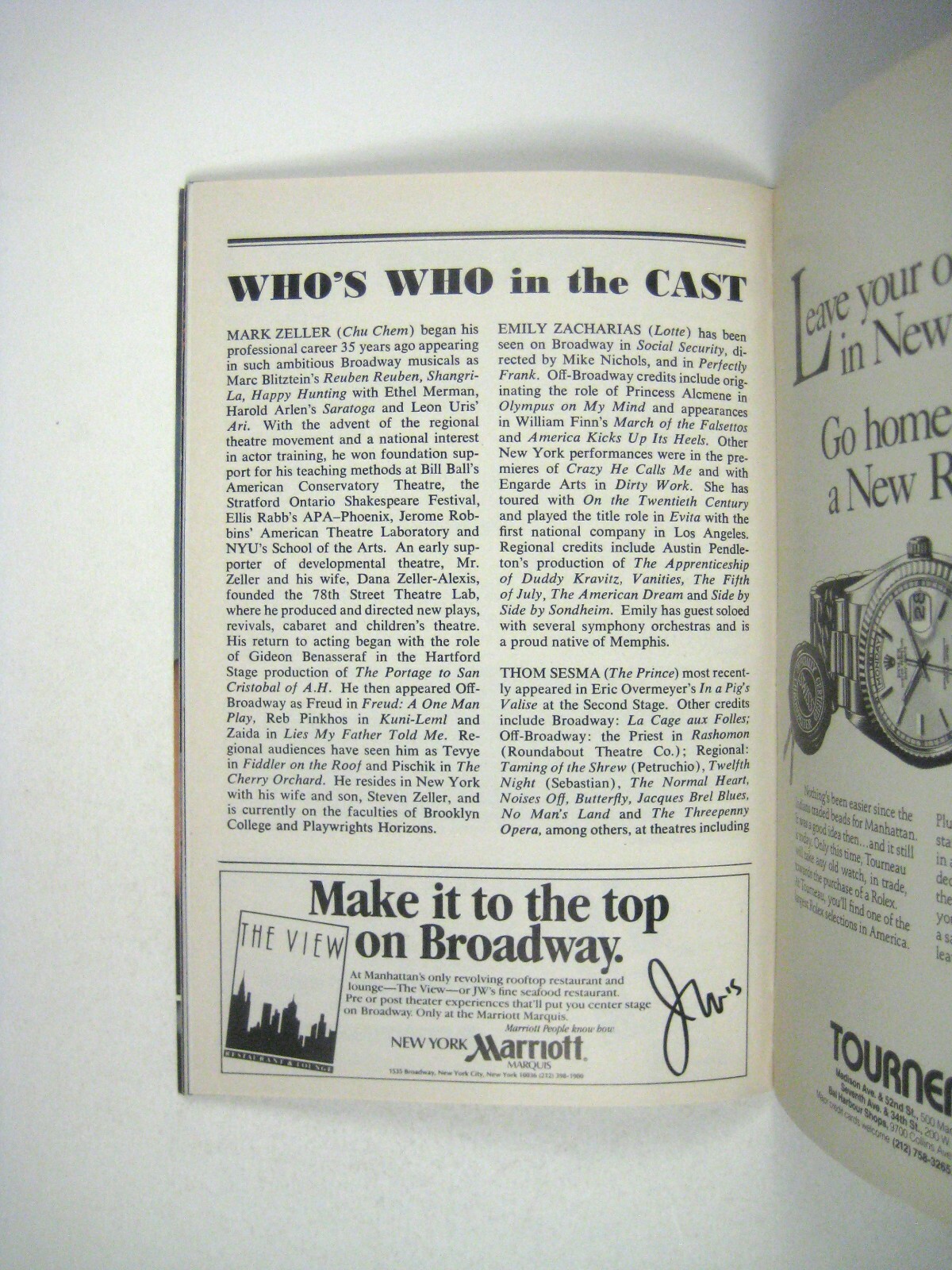 Chu Chem Playbill 1989 Mark Zeller Emily Zacharias Irving Burton Alvin ...