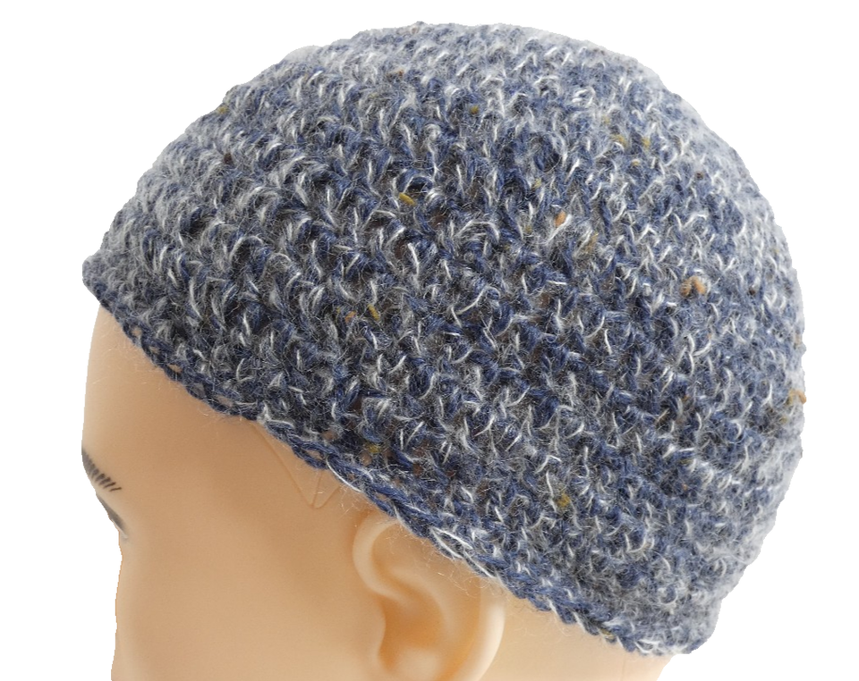 Dark Blue Skull Cap W/White Mohair OS Handmade Crochet Hand Knit Beanie ...