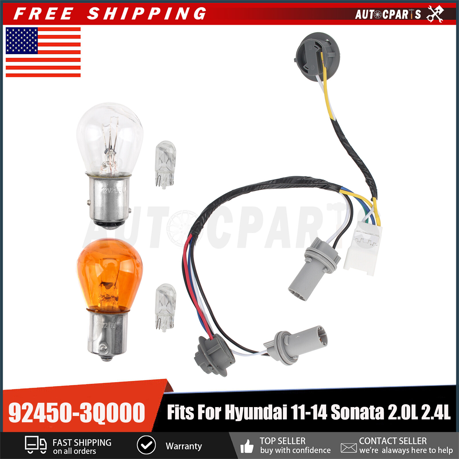92450-3Q000 Tail Lamp Holder and Wiring Harness w/ 4 Bulb For Hyundai ...