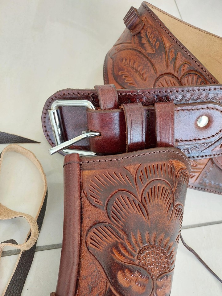 Western Gun Holster Belt Leather Revolver Pistol Tooled .22 .35/357 .44 ...