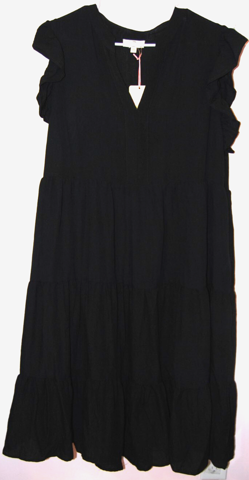 Entro NWT Anthropologie Black Midi Dress Tiered Ruffle Lined Casual SZ ...