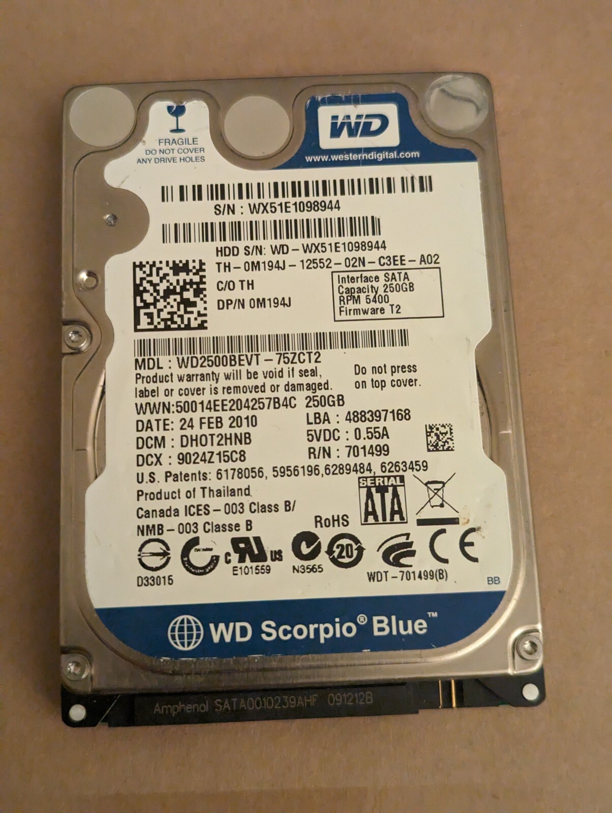 WD2500BEVT-75ZCT2 OEM WESTERN DIGITAL 2.5 IN HDD 250GB 5400RPM | eBay