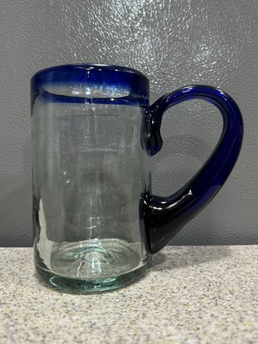 Hand Blown Glass Mug Cobalt Blue Edge Applied Handle Made in Mexico in ...