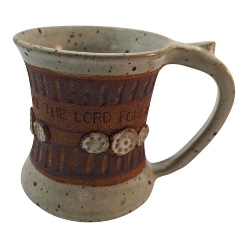 Ed Schrock Pottery Mug Signed Gray Brown Glaze Psalms Bible Verse | eBay