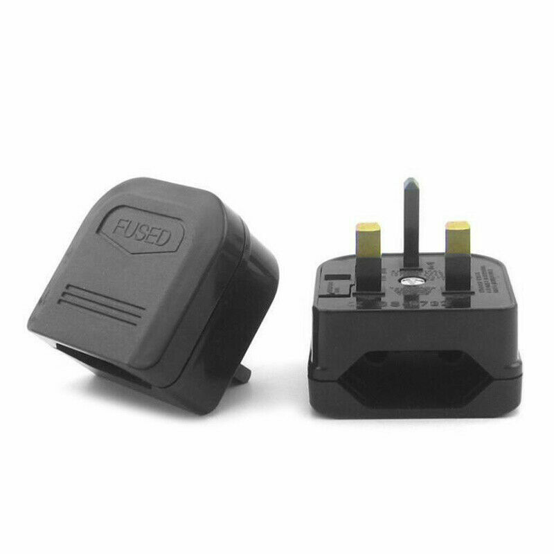 Euro Europe to UK Plug Converter 2 to 3 Pins 5A Fused BLACK Adapter ...
