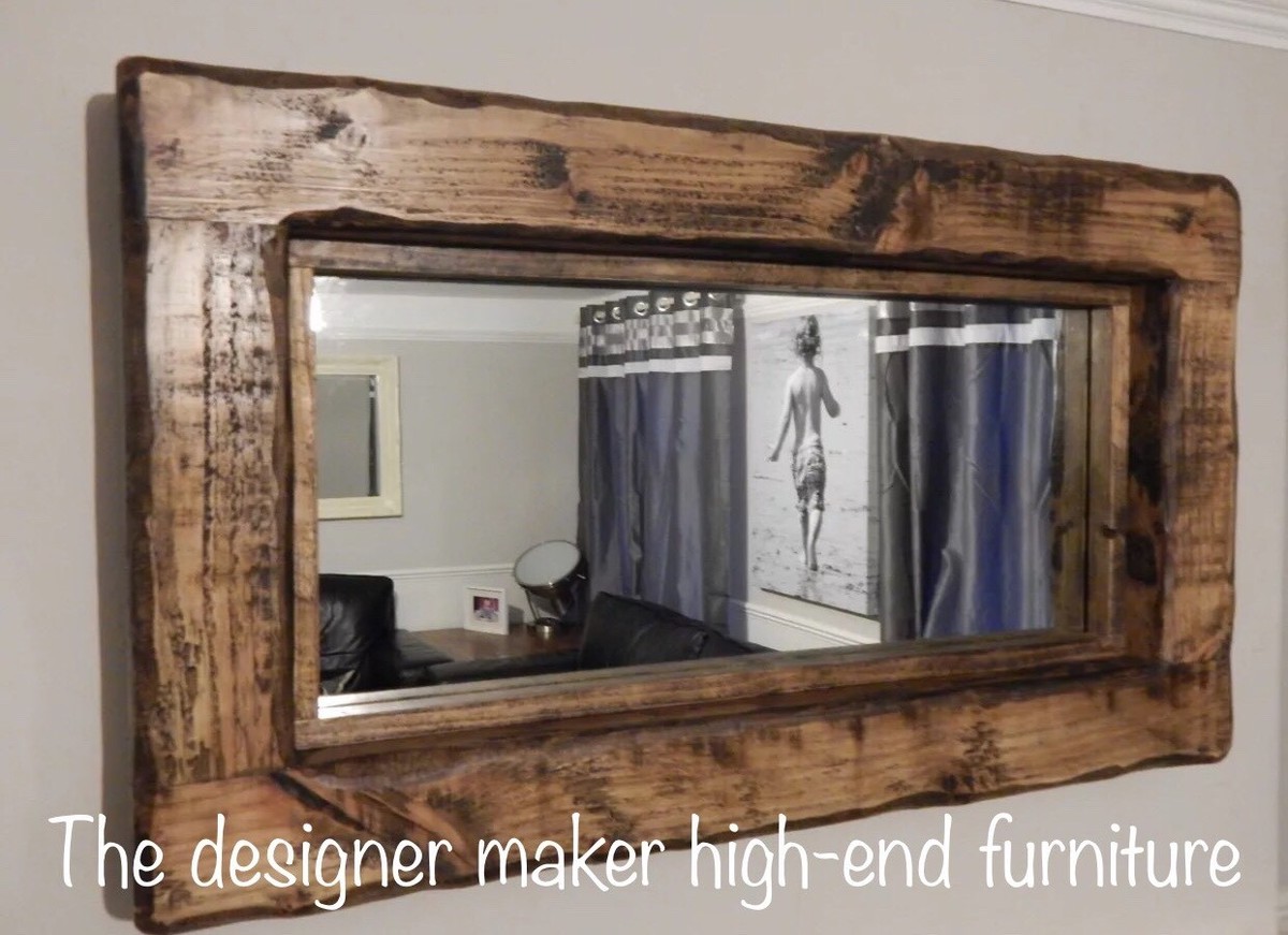 Rustic Wood Mirror Large Rustic Reclaimed Wooden Mirror With Shelf