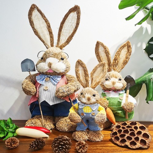 Props Rabbit Decoration Bunny Decorations Standing Rabbits 35cm Straw ...
