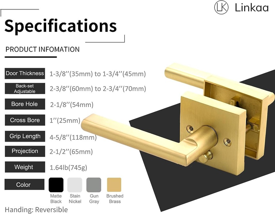 Linkaa, Privacy Door Lever w/Lock, Gold Stain Brass, Keyless Door Lock ...