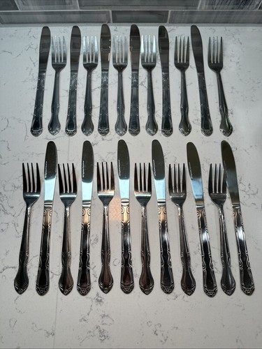 66 & 61 Update Stainless Flatware 7.5” FORKS & 8.75” KNIVES Lot of 24 ...