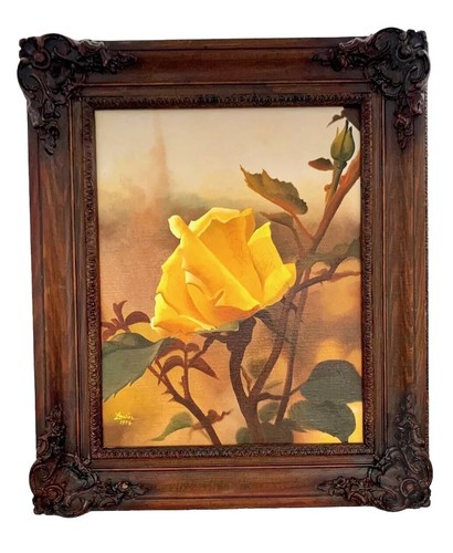 Painting Yellow Rose Original Signed Nancy Louvier Vintage Oil on ...