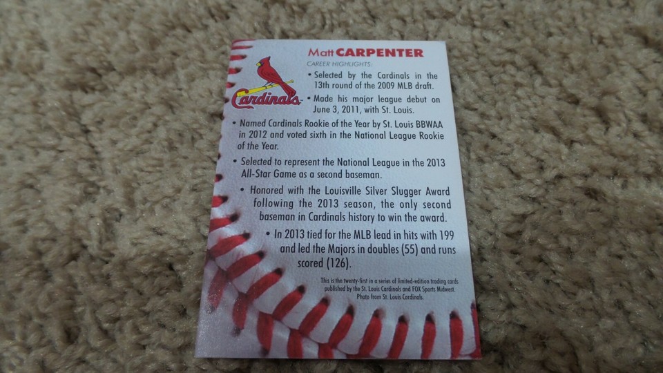 St Louis Cardinals Matt Carpenter LE Trading Card, Fox Sports Midwest ...
